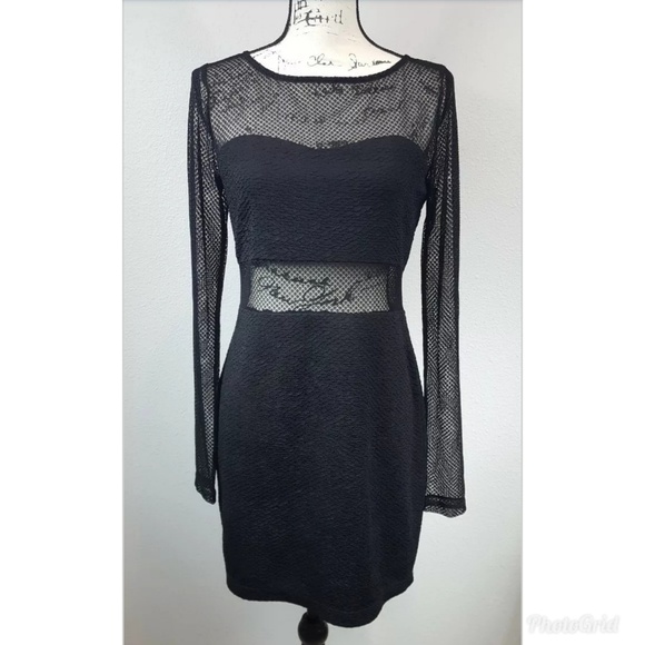 BCBGeneration | Dresses | Bcbgeneration Black Stretch Mesh Long Sleeve ...